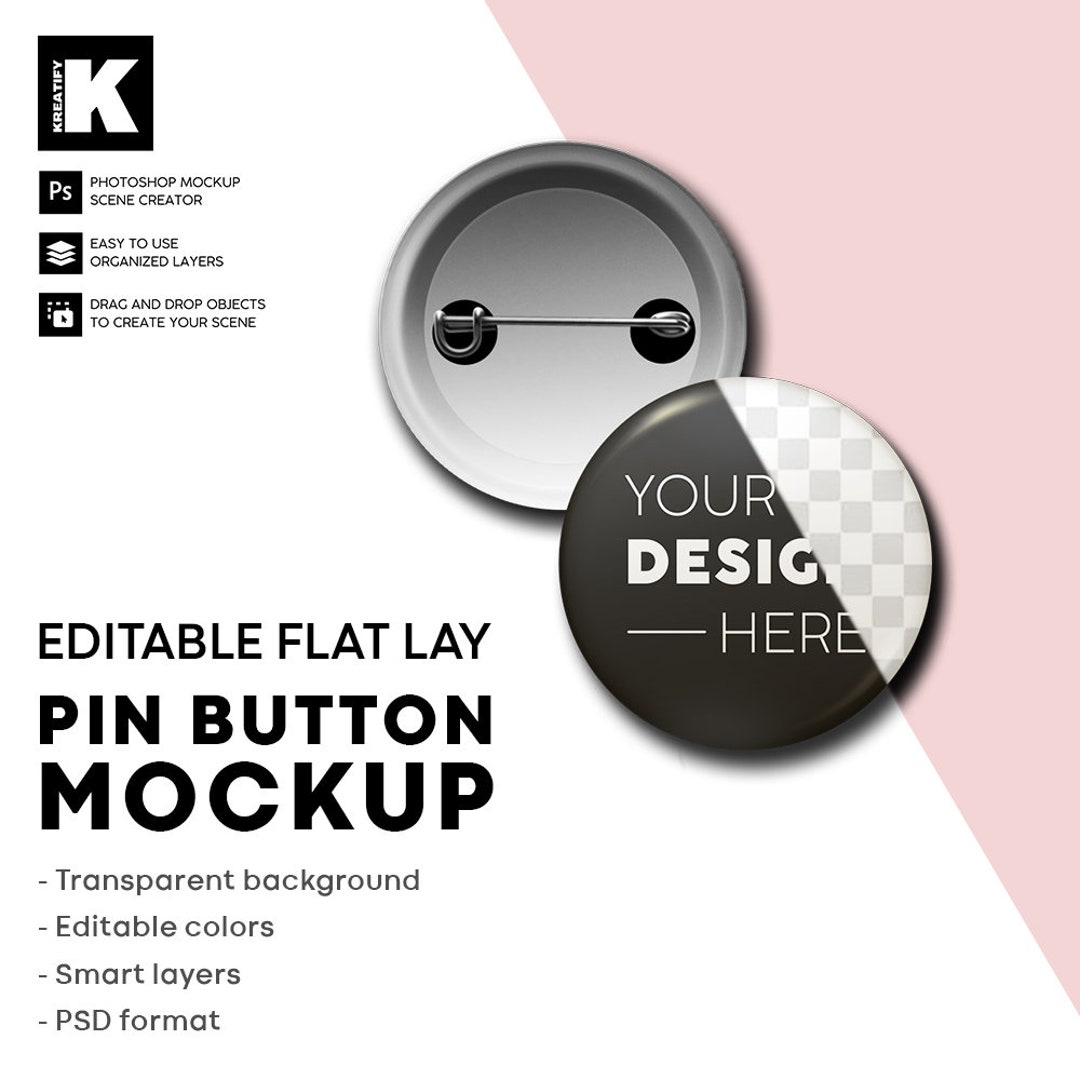 Pin Mockup Pinback Button Badge Template Realistic Pin PSD Mockup - Etsy