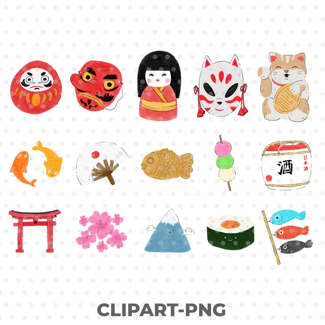 15 Japanese Clipart Icon Pack Bundle Japan Cute Illustration PNG ...