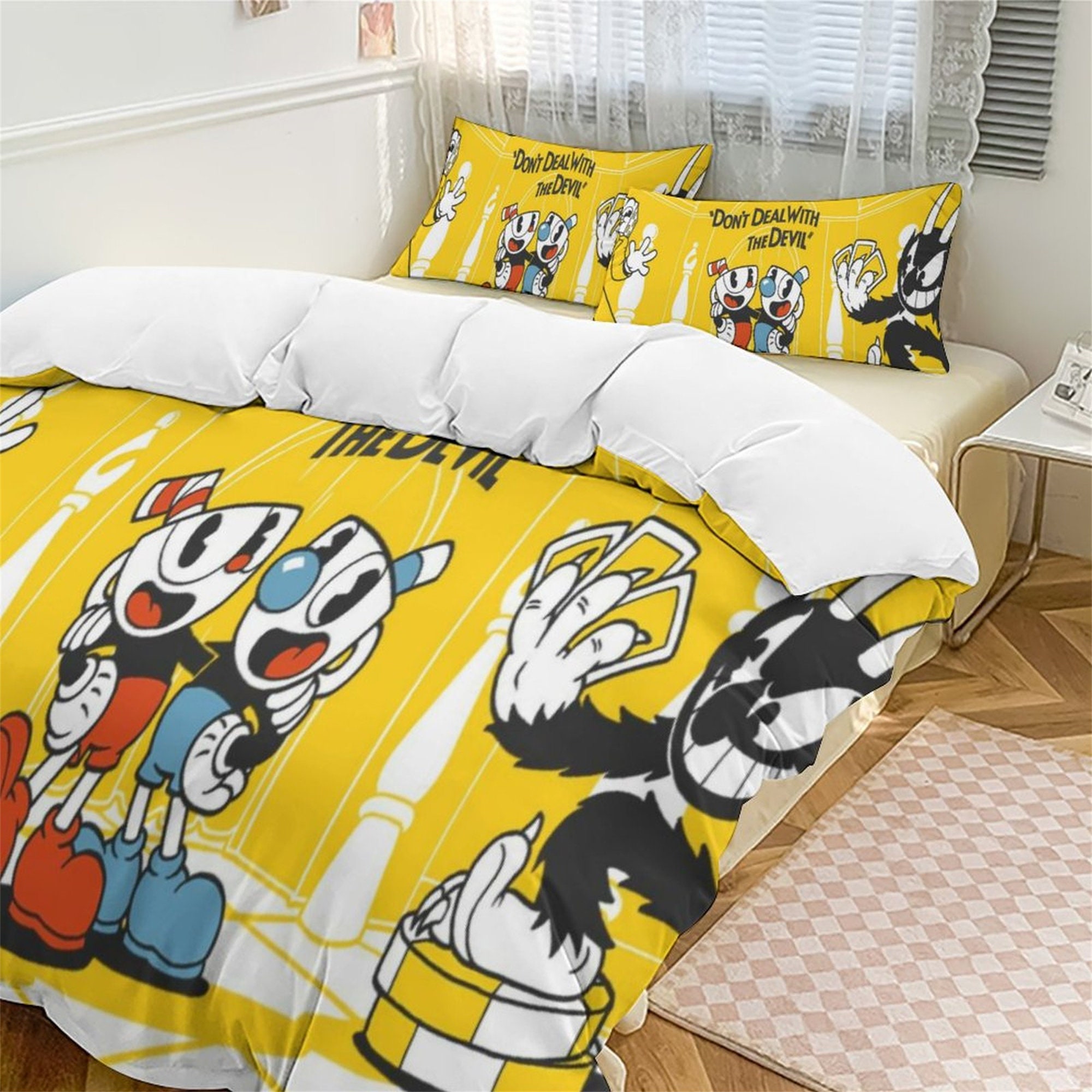 Cuphead Cotton Matting Bed Three Piece Bedroom Student - Etsy