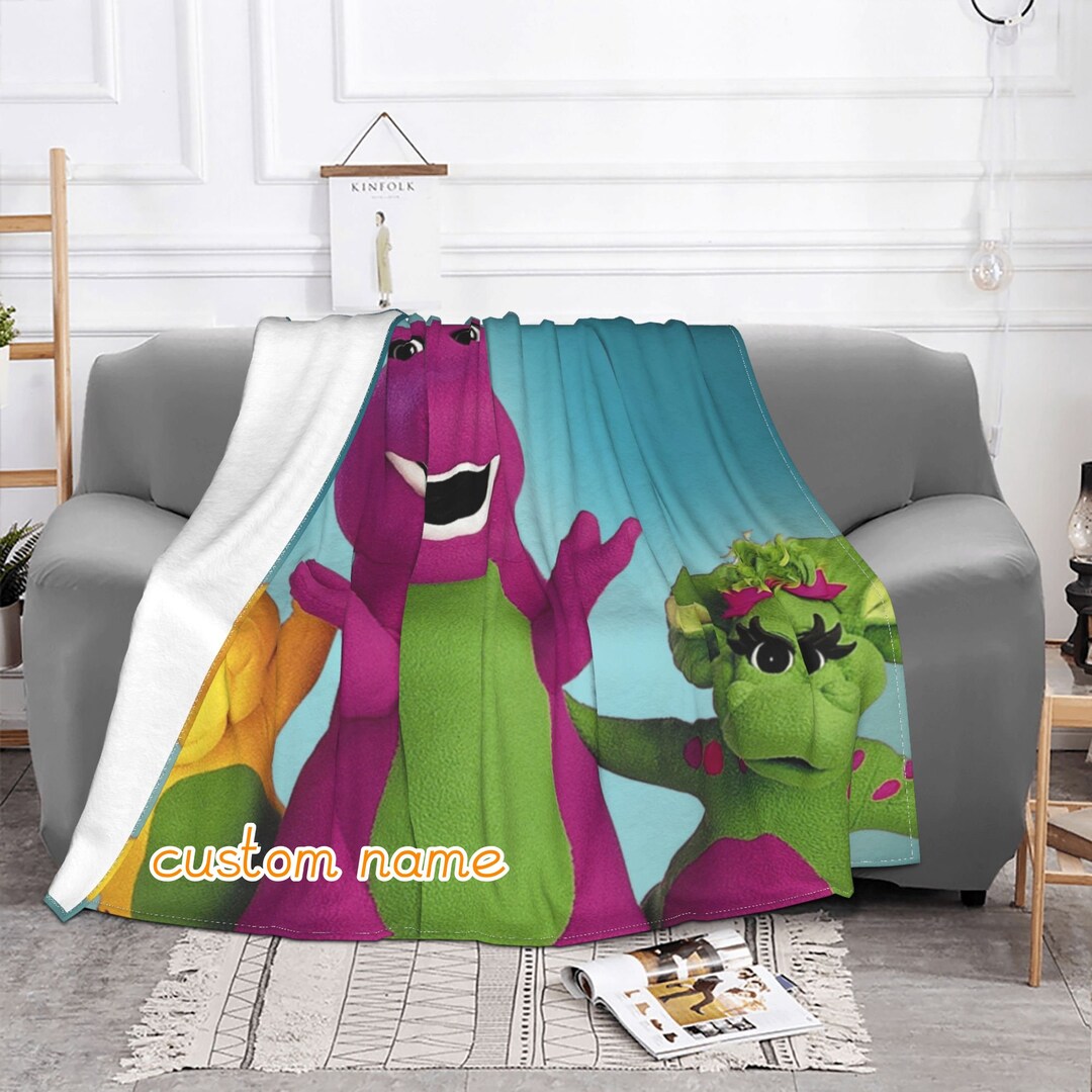 Barney & Friends Plaid Custom Name Double Layer Blanket Kids and Adult ...