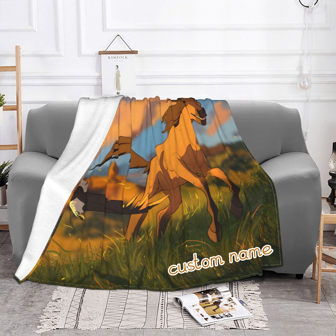 Spirit Riding Free Horses Custom Name Double Layer Blanket Kids and ...