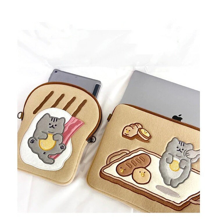 Toast Cat Laptop Bag Korean Cute Tablet Bags Cat Lover - Etsy