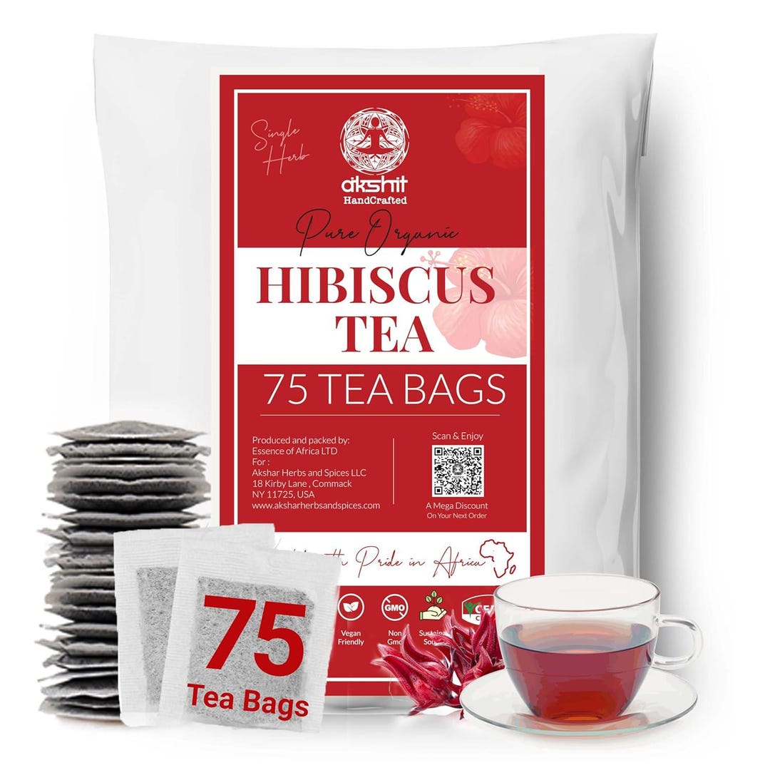 Hibiscus Flower Tea Bags, 75 Count, Pure Hibiscus Tea, Caffeine Free ...