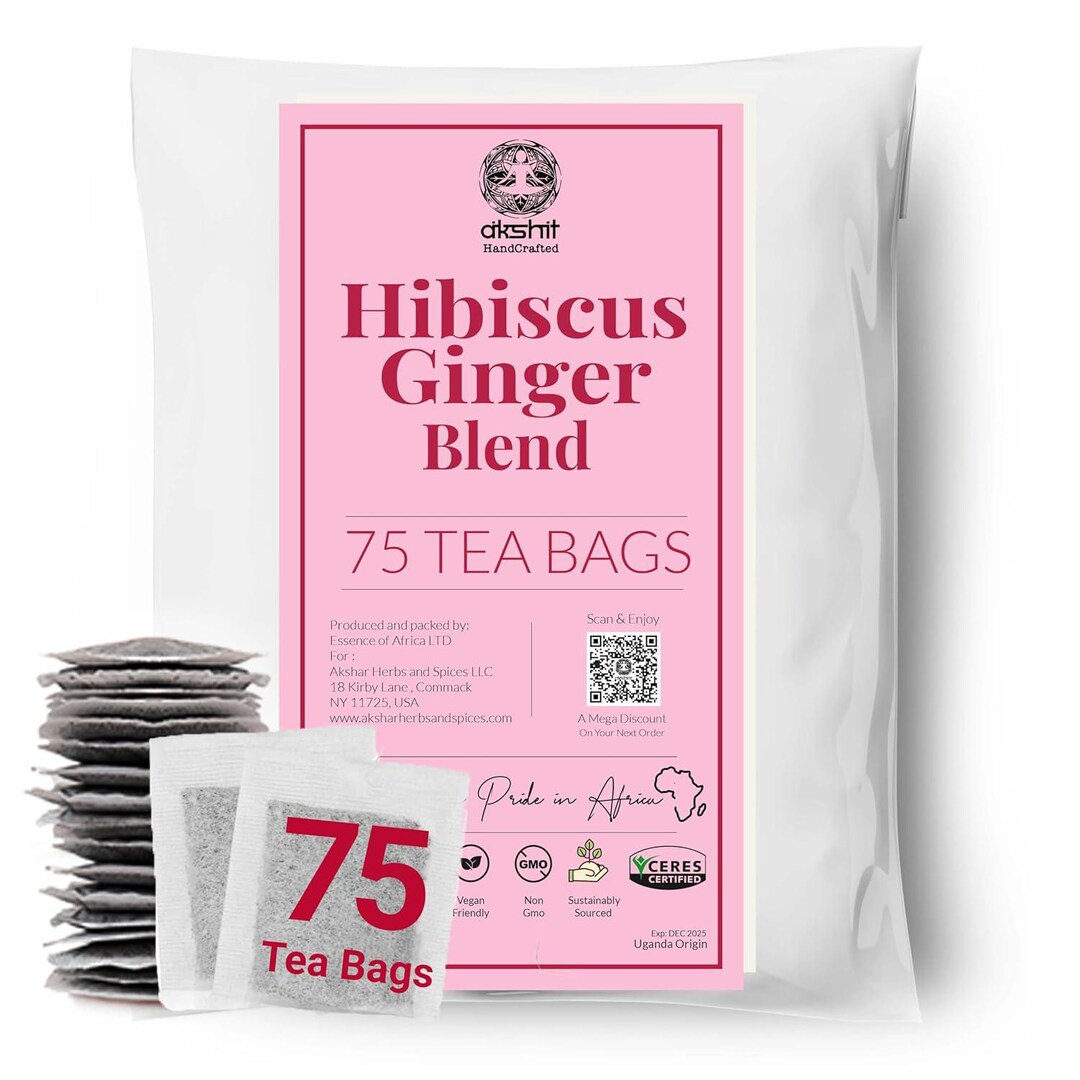 75 Hibiscus Tea Bags, Hibiscus Ginger Tea Blend - Natural Hibiscus Tea ...