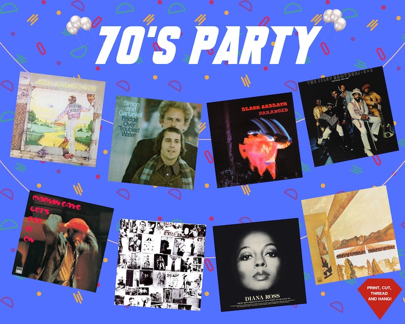 70s Party Banner - Printable Classic 70s Album Covers - Retro 1970s ...