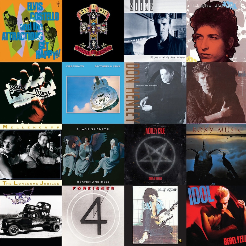 Classic 80s Rock Album Cover Art Collage Kit Digital Downloads 100