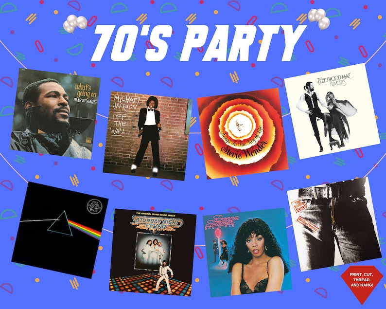 70s Party Banner - Printable Classic 70s Album Covers - Retro 1970s ...