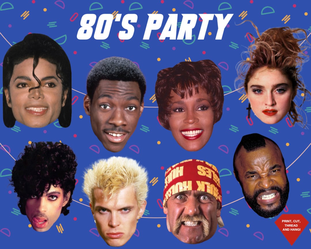 80s Icons Party Banners & Head Cutouts - Printable Vintage Celebrities ...