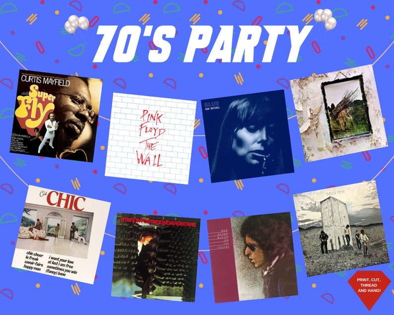 70s Party Banner - Printable Classic 70s Album Covers - Retro 1970s ...