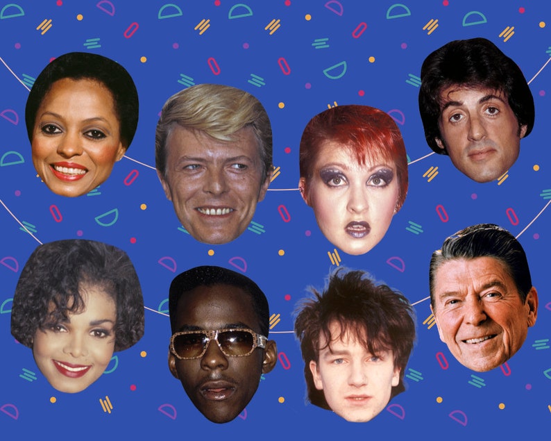 80s Icons Party Banners & Head Cutouts - Printable Vintage Celebrities ...