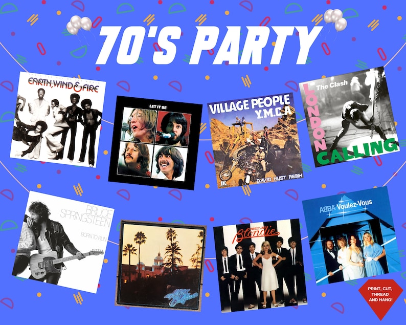 70s Party Banner - Printable Classic 70s Album Covers - Retro 1970s ...