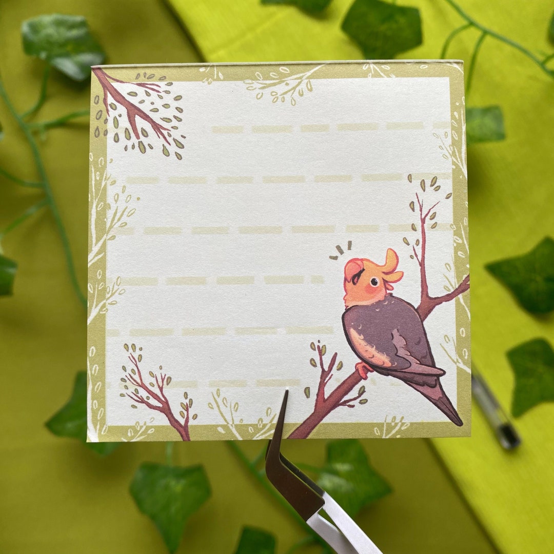 Cockatiel Tree Notepad, Parrot Memo Pads Cute Gift, Cute Illustration ...