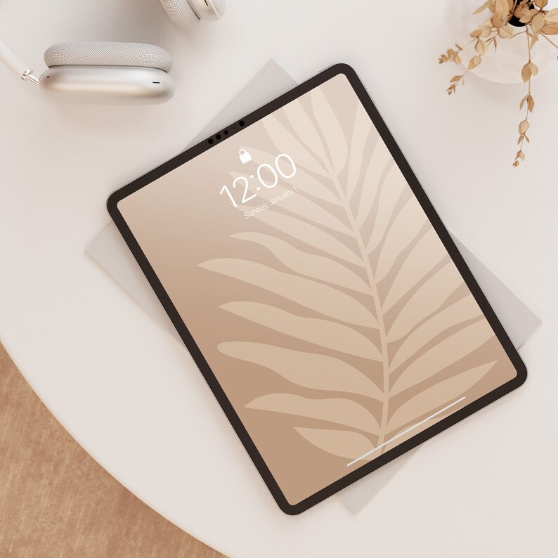 Neutral Leaf Background for Ipad, Aesthetic Wallpaper for Ipad, iPad ...