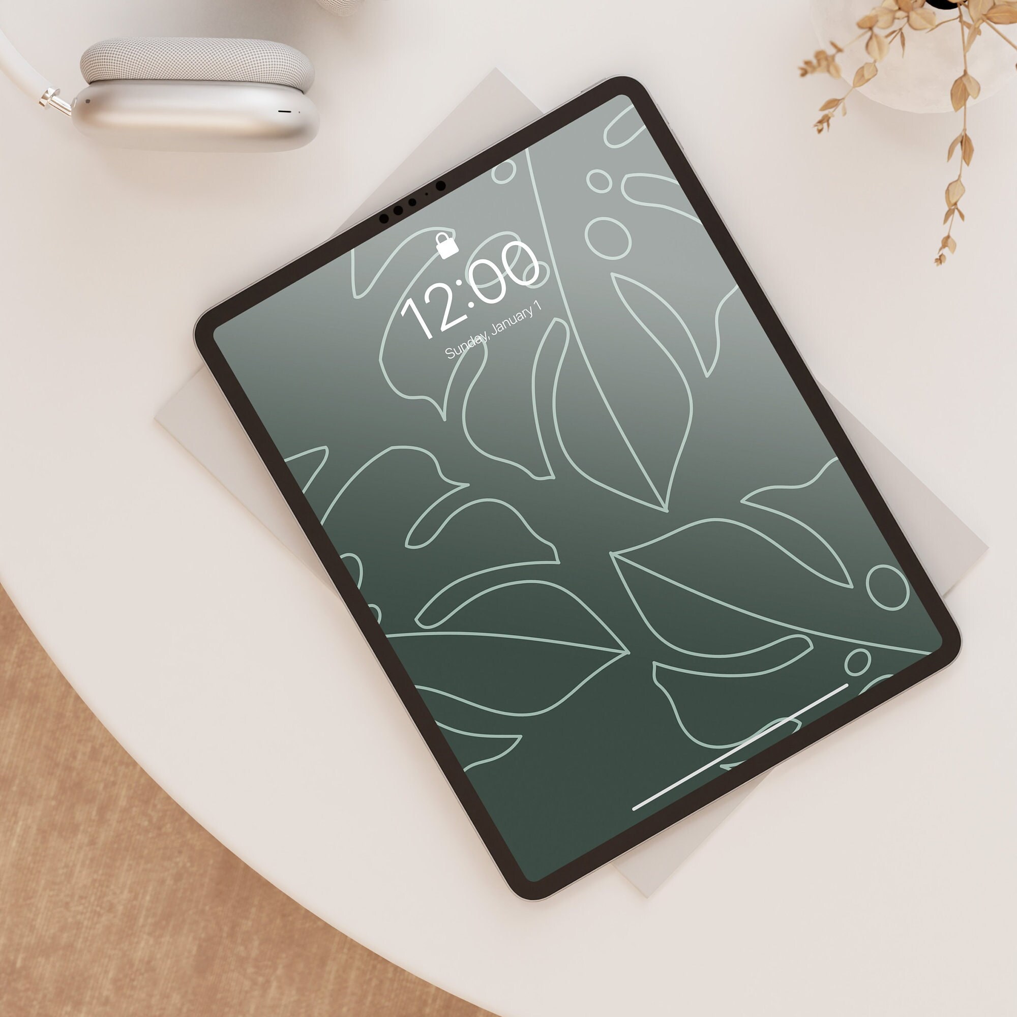 Dark Green Monstera Leaf iPad Wallpaper, Modern Aesthetic Tablet ...