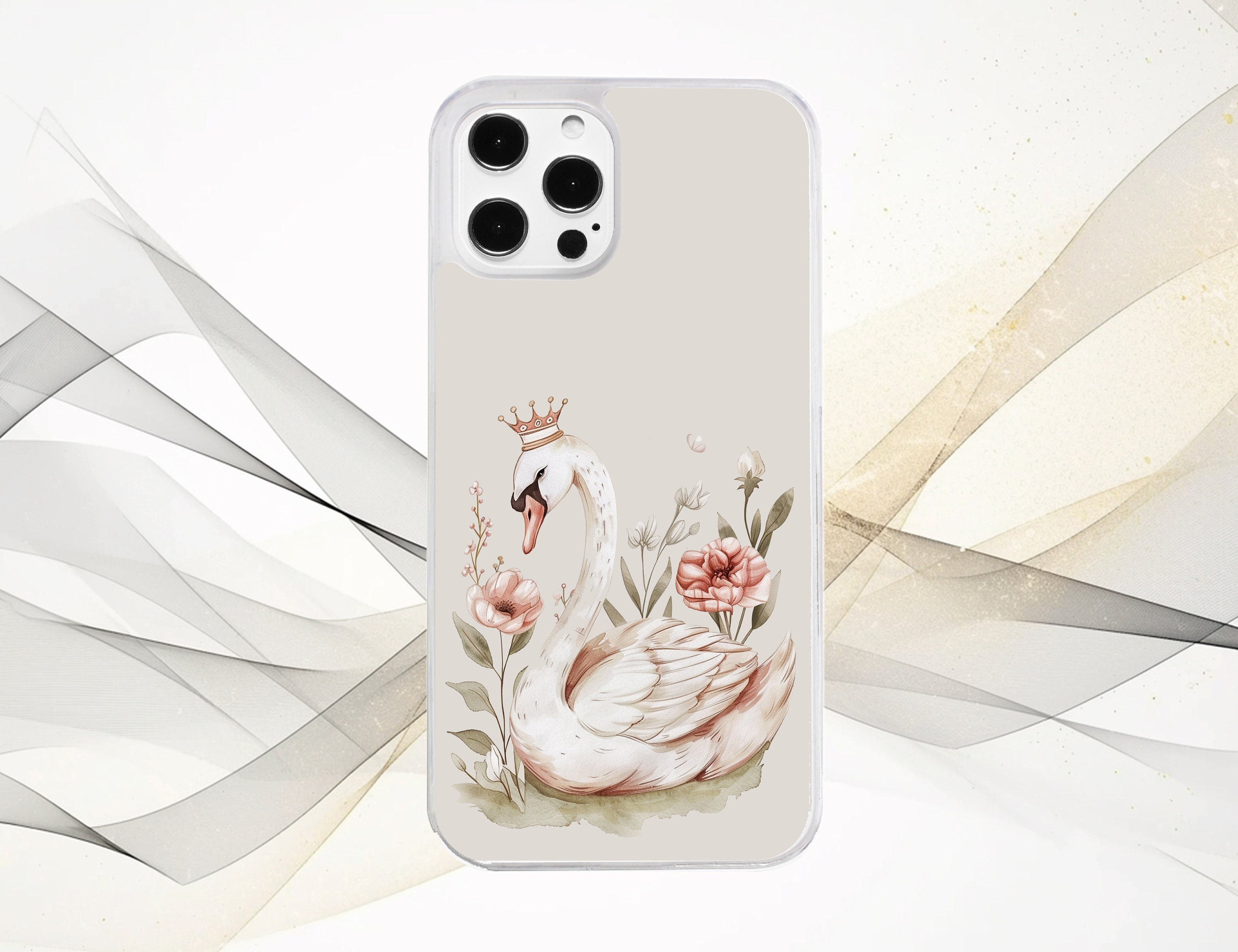 Watercolour Swan With Flowers, Two Swans Heart, Crown, Pink Floral ...