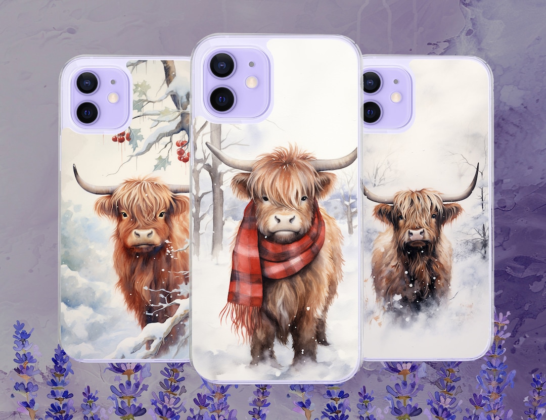 Winter Highland Cow Cute Watercolour Phone Case for Iphone, Motorola ...
