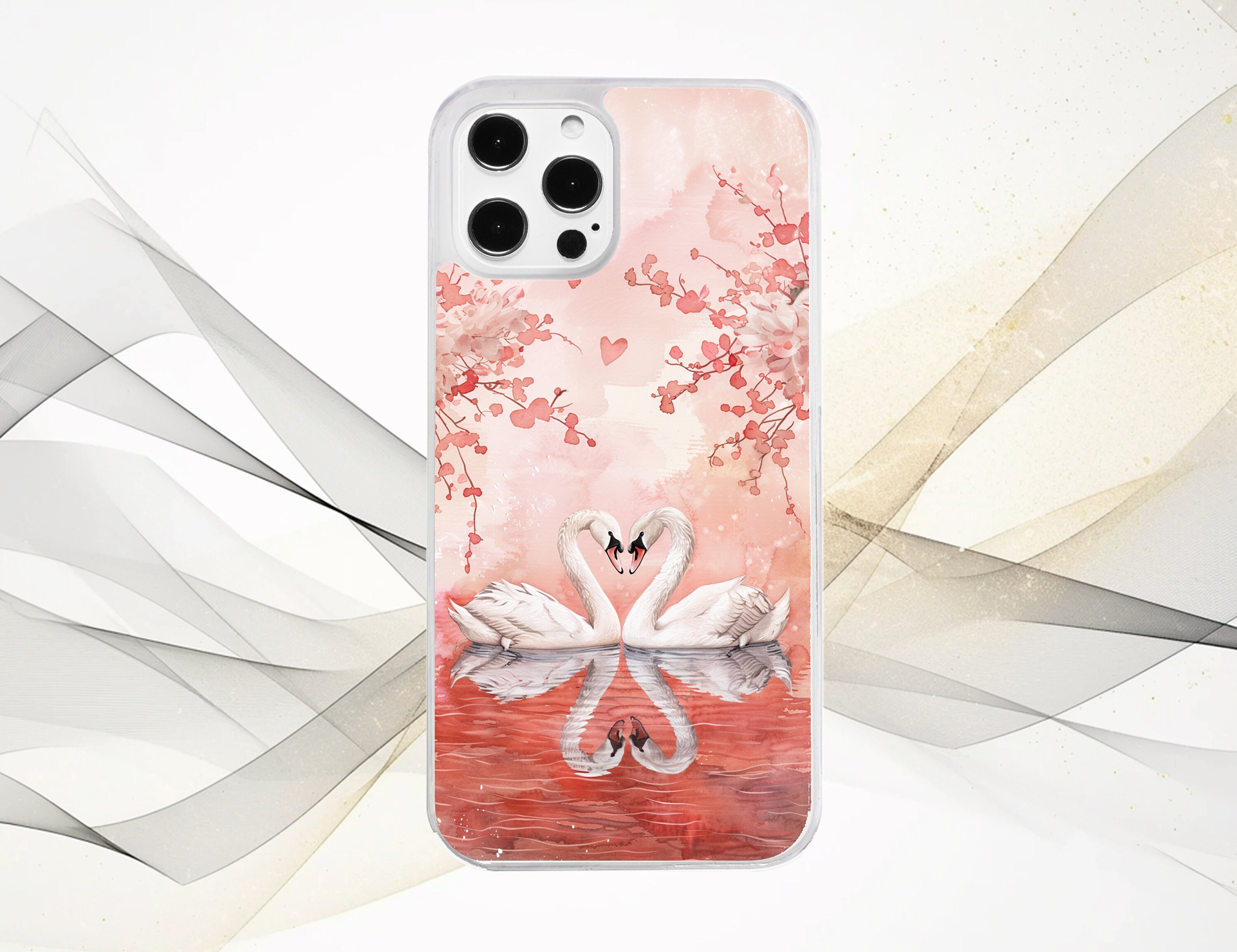 Watercolour Swan With Flowers, Two Swans Heart, Crown, Pink Floral ...