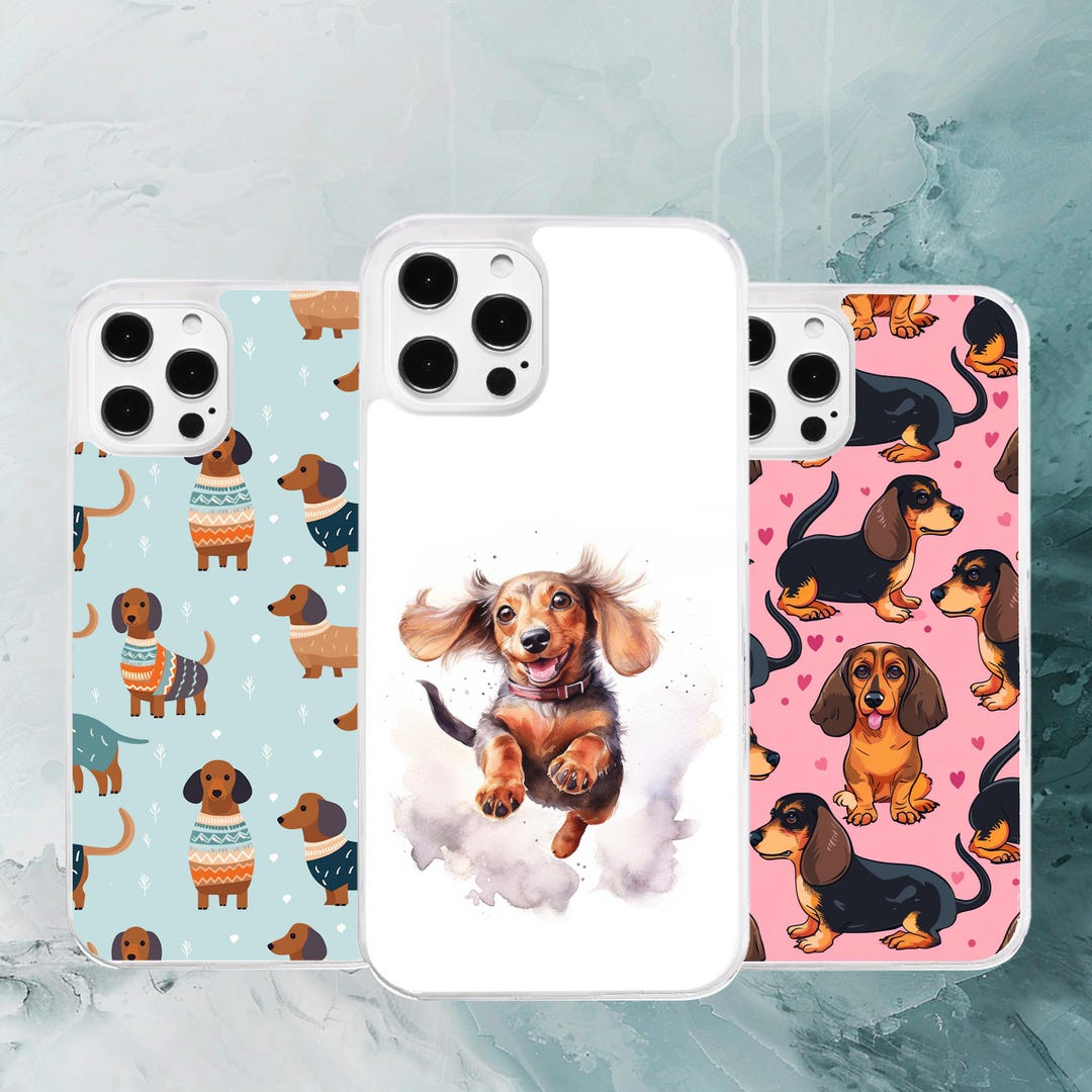 Happy Sausage Dog Pattern Hearts Pink Blue Phone Case for Iphone ...