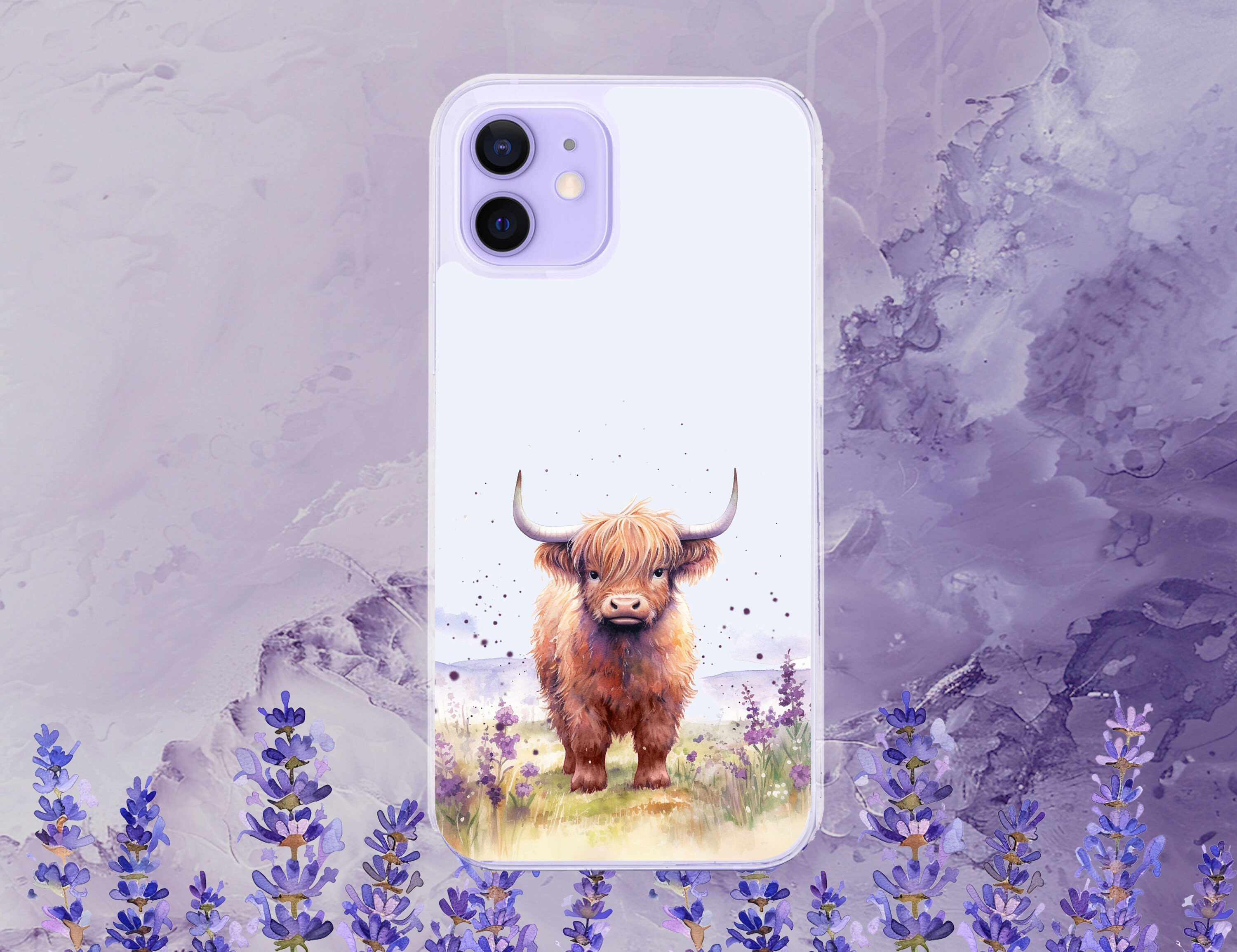 Watercolour Highland Cow Flower Field Phone Case for Iphone, Motorola ...