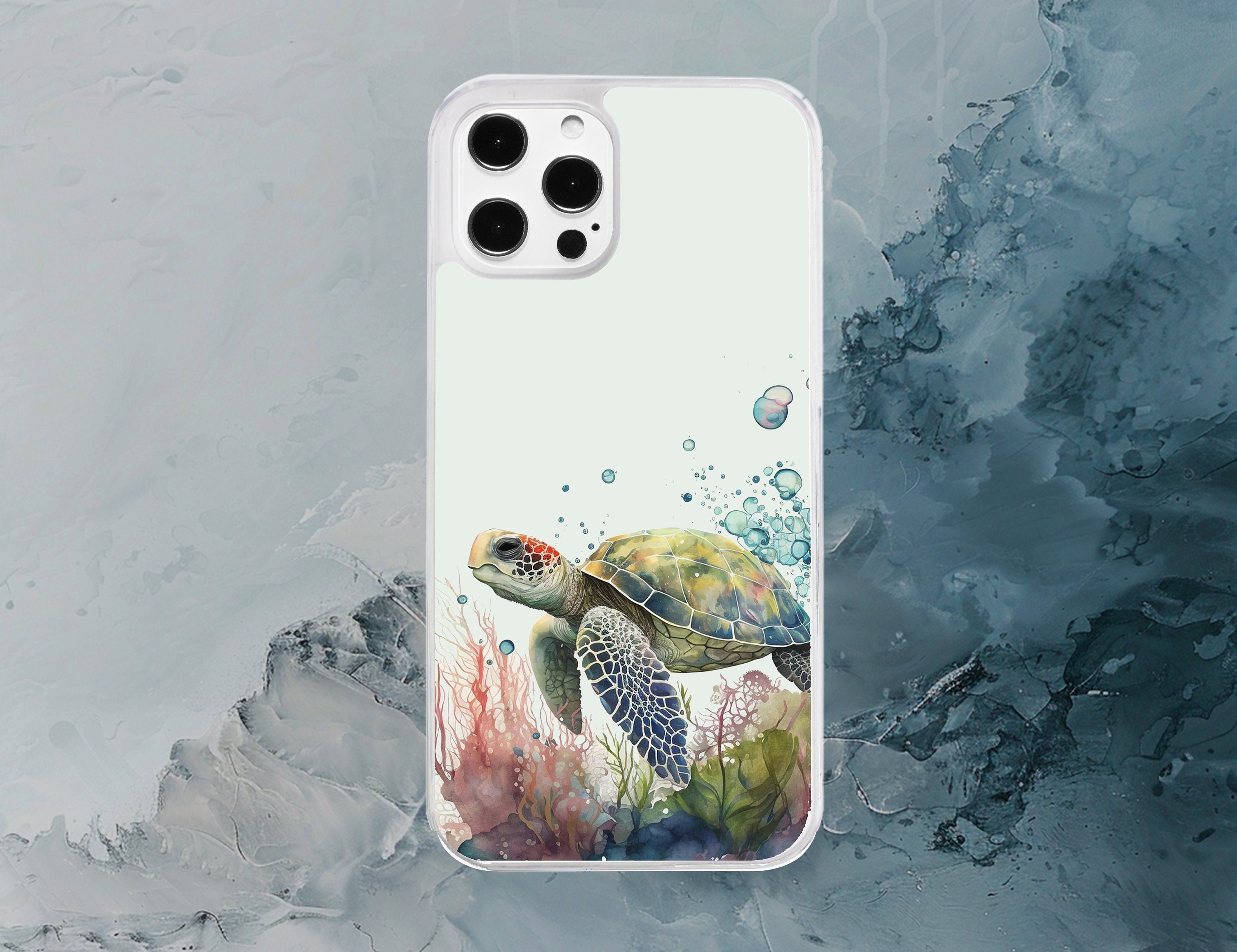 Watercolour Sea Turtle Cute Underwater Flowers Pattern Phone Case for ...