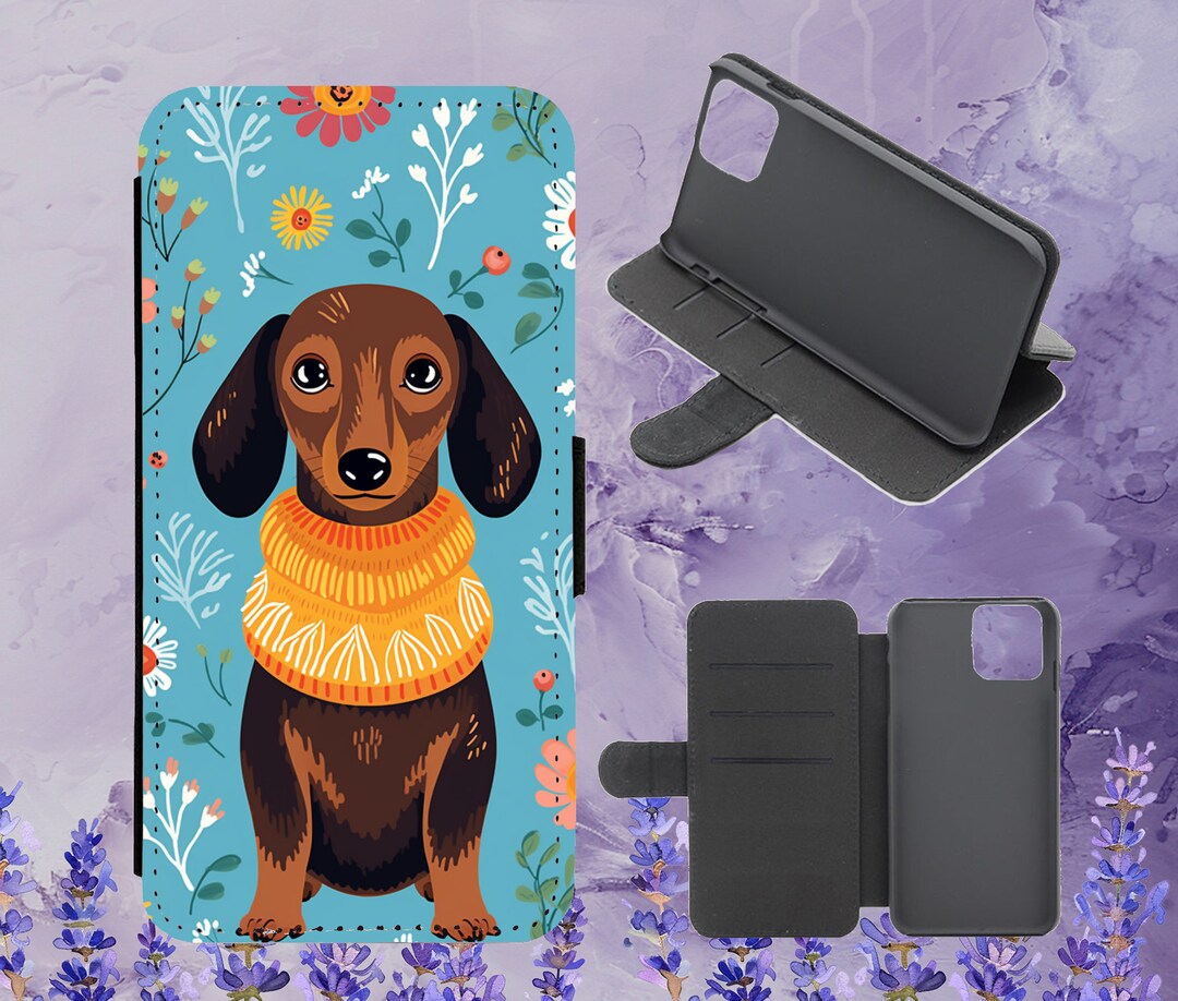 Sausage Dog Cute Floral Flip Phone Case for iPhone Samsung Huawei ...