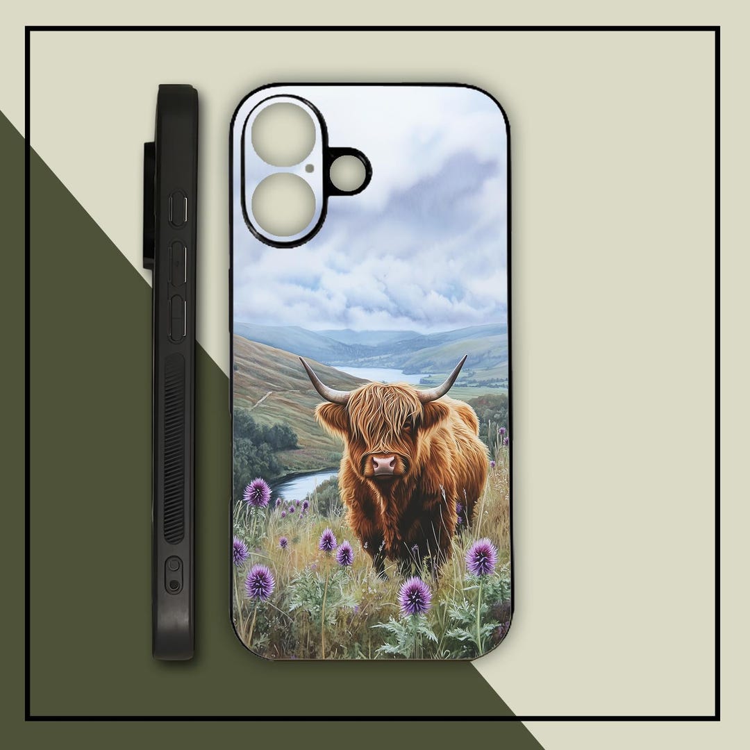 Scottish Highland Cow Realistic Art Thistle Phone Case - Magsafe iPhone ...