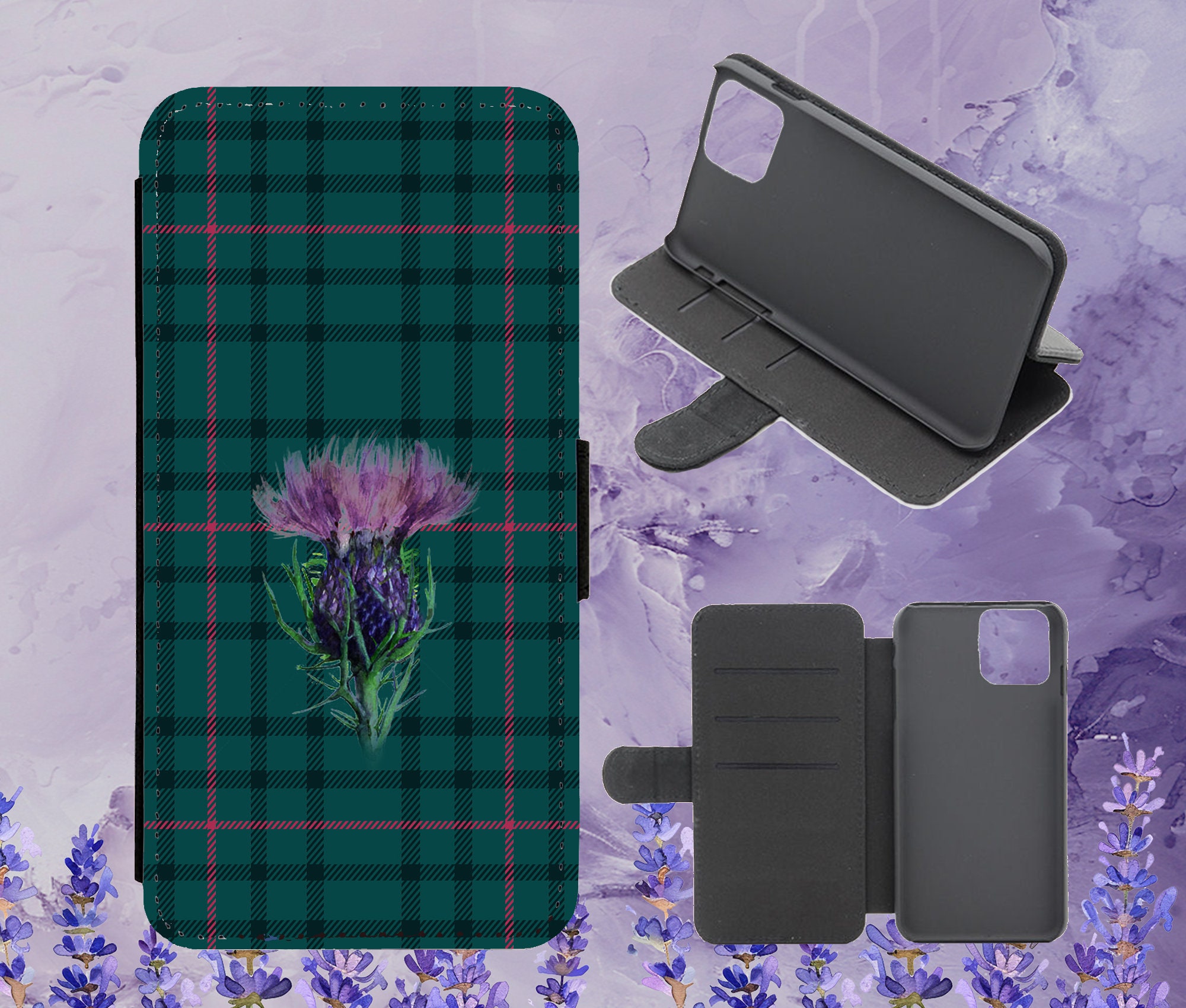 Green Tartan Pattern With Thistle Scottish Flip Phone Case for iPhone ...