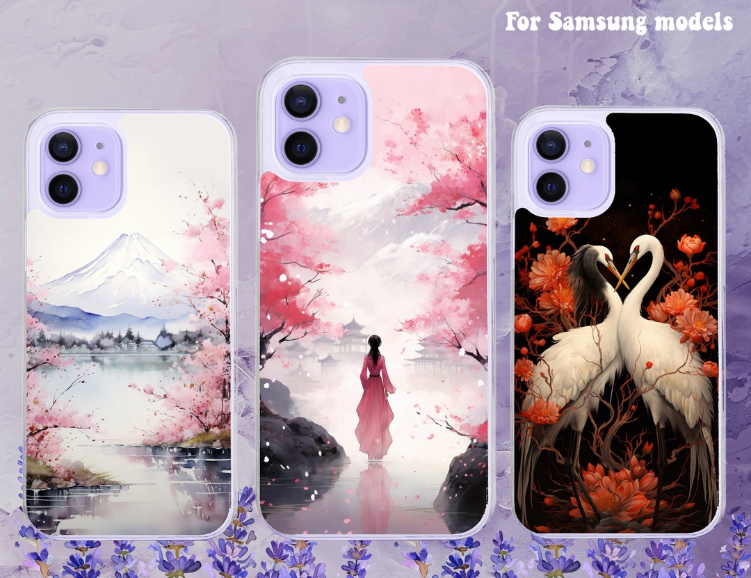 Japan Sakura Geisha Mount Fuji Cranes Watercolour Phone Case for ...