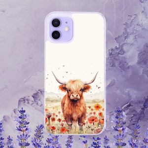 Watercolour Highland Cow Flower Field Phone Case for Iphone, Motorola ...