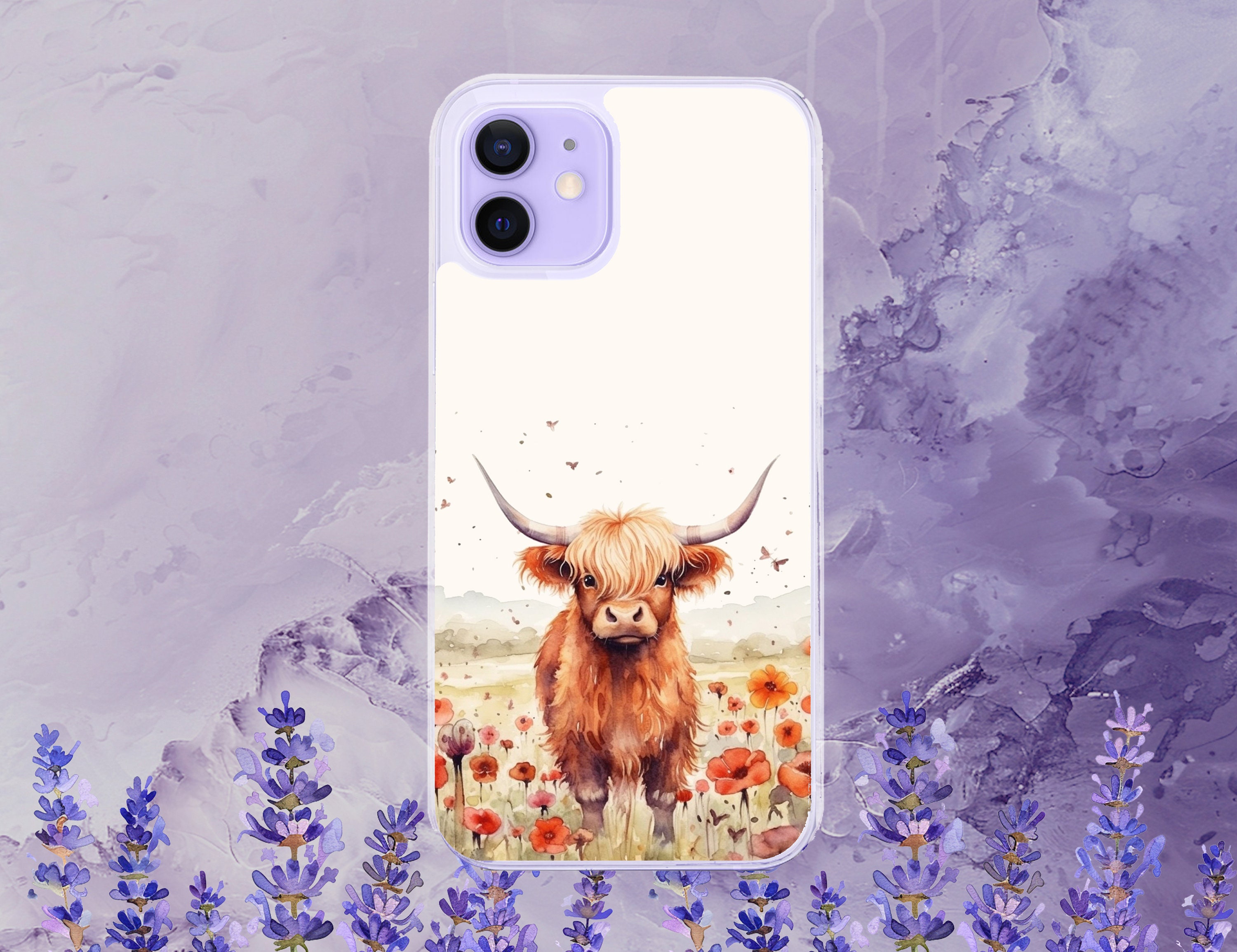 Watercolour Highland Cow Flower Field Phone Case for Iphone, Motorola ...