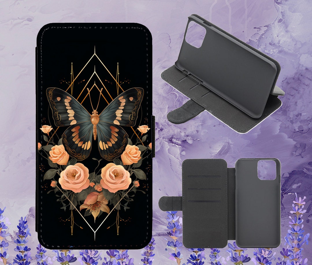 Black Moth and Roses Flip Phone Case for iPhone Samsung Huawei Google ...