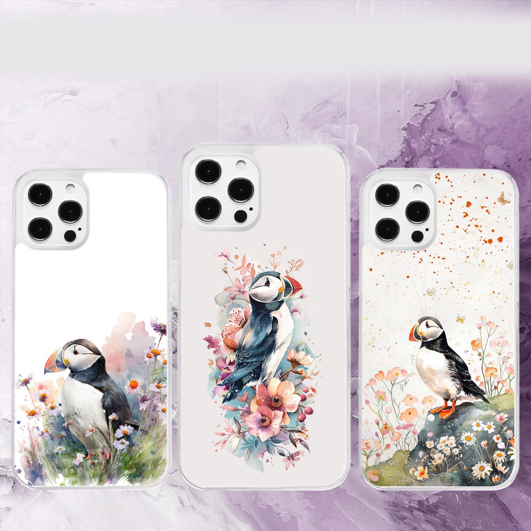 Puffin Bird Floral Watercolour Phone Case for Iphone, Motorola, Google ...