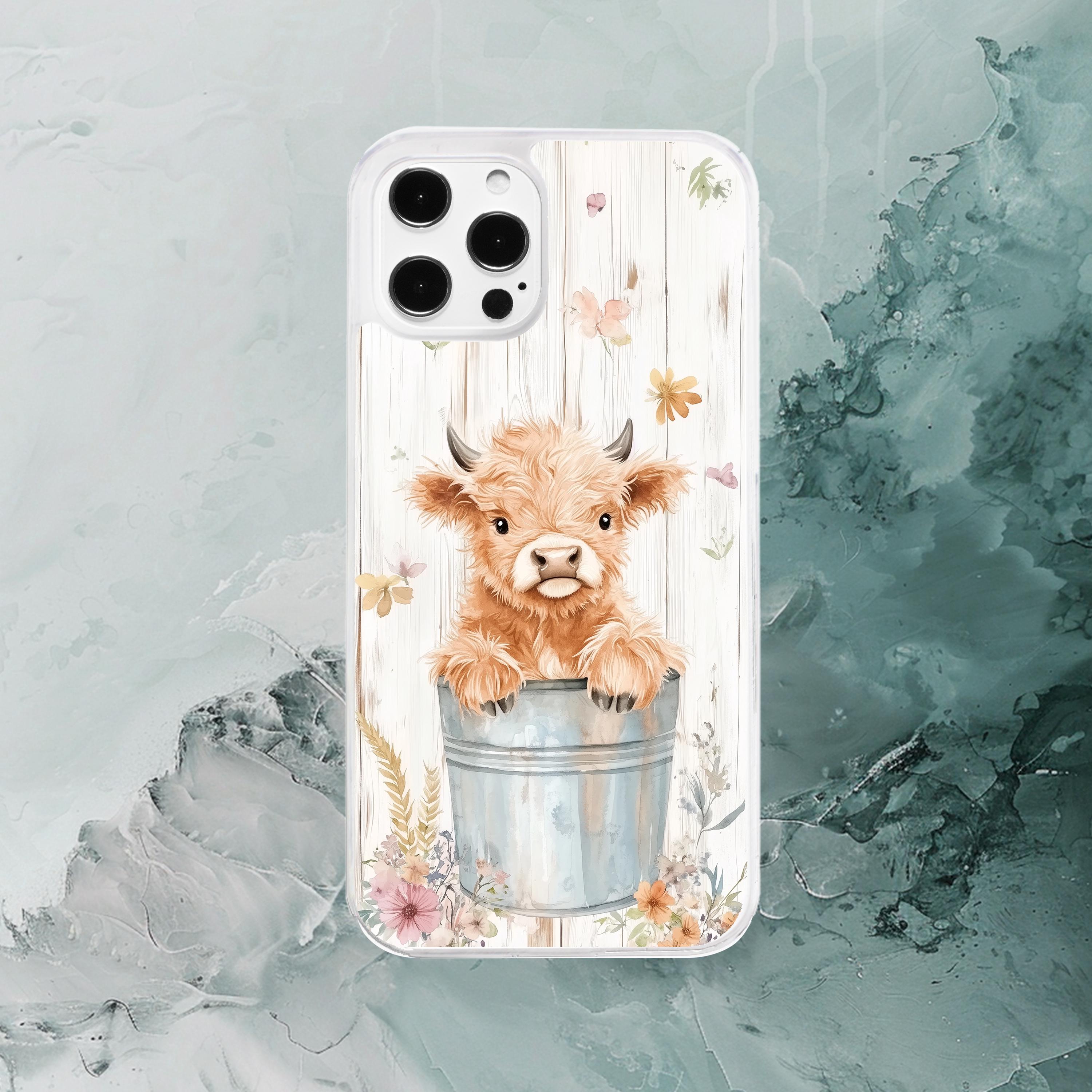 Highland Cow Phone Case – Watercolor Calf Floral Design - Etsy