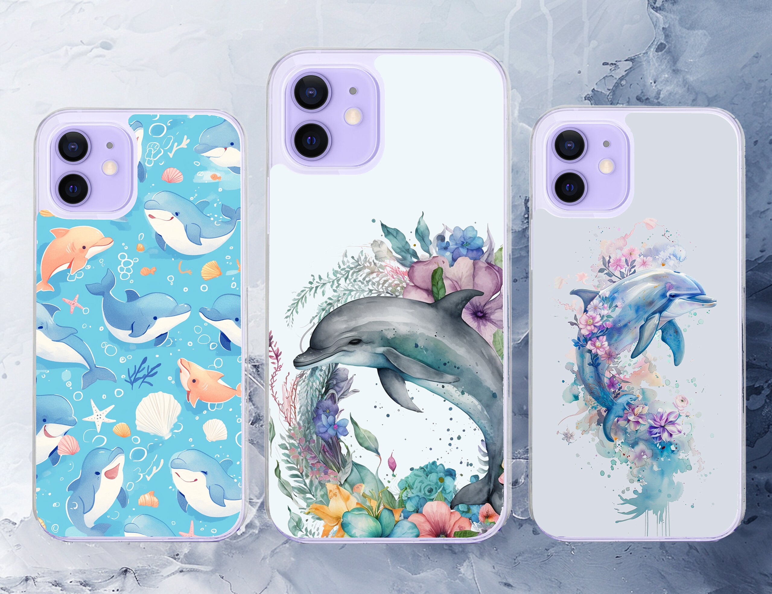 Dolphin Floral Cute Watercolour Phone Case for Iphone, Motorola, Google ...