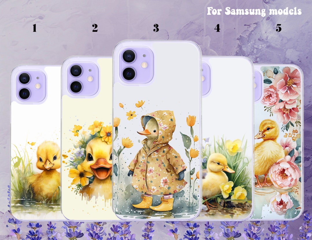 Floral Duck Phone Case – Watercolour Cute Cartoon Duck Design ...