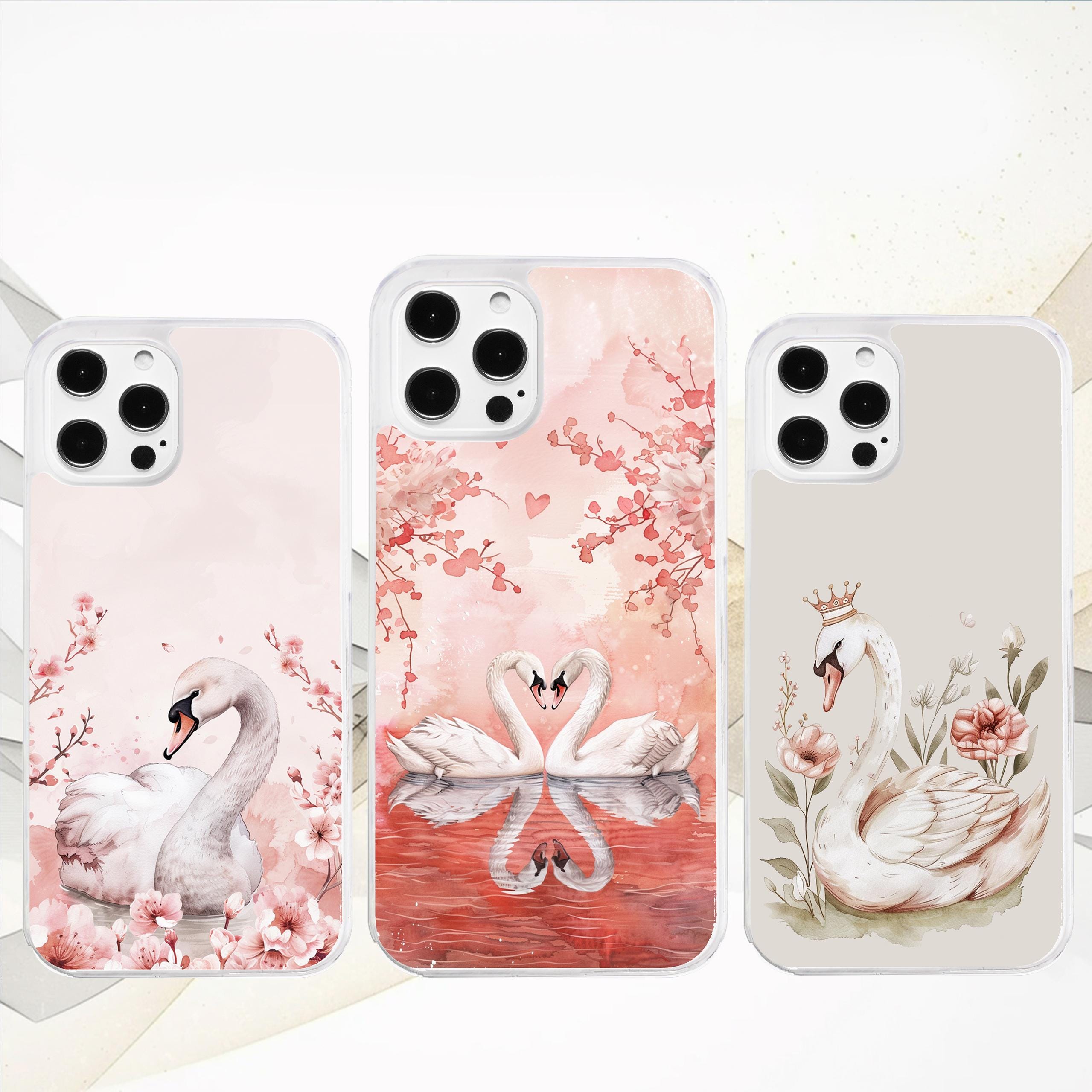 Watercolour Swan With Flowers, Two Swans Heart, Crown, Pink Floral ...