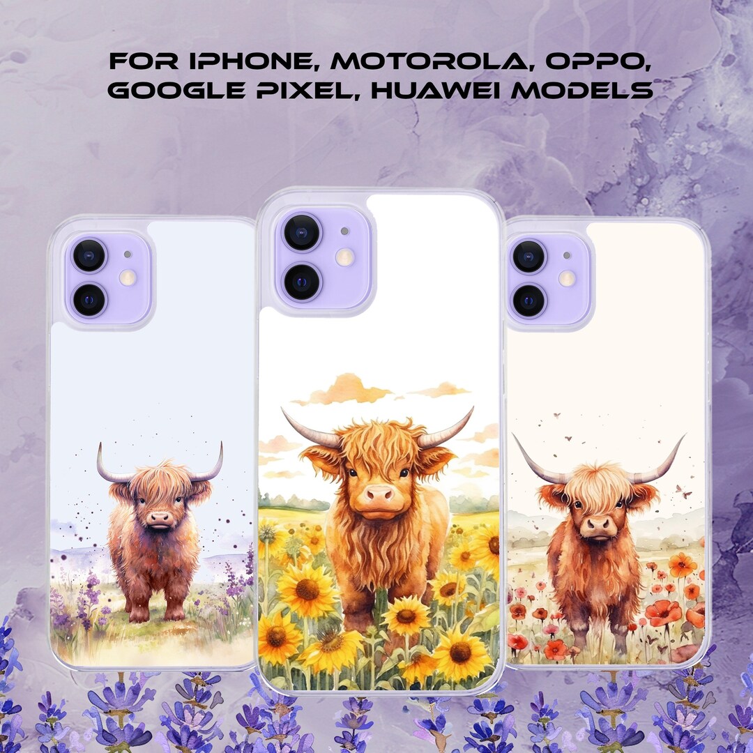 Watercolour Highland Cow Flower Field Phone Case for Iphone, Motorola ...