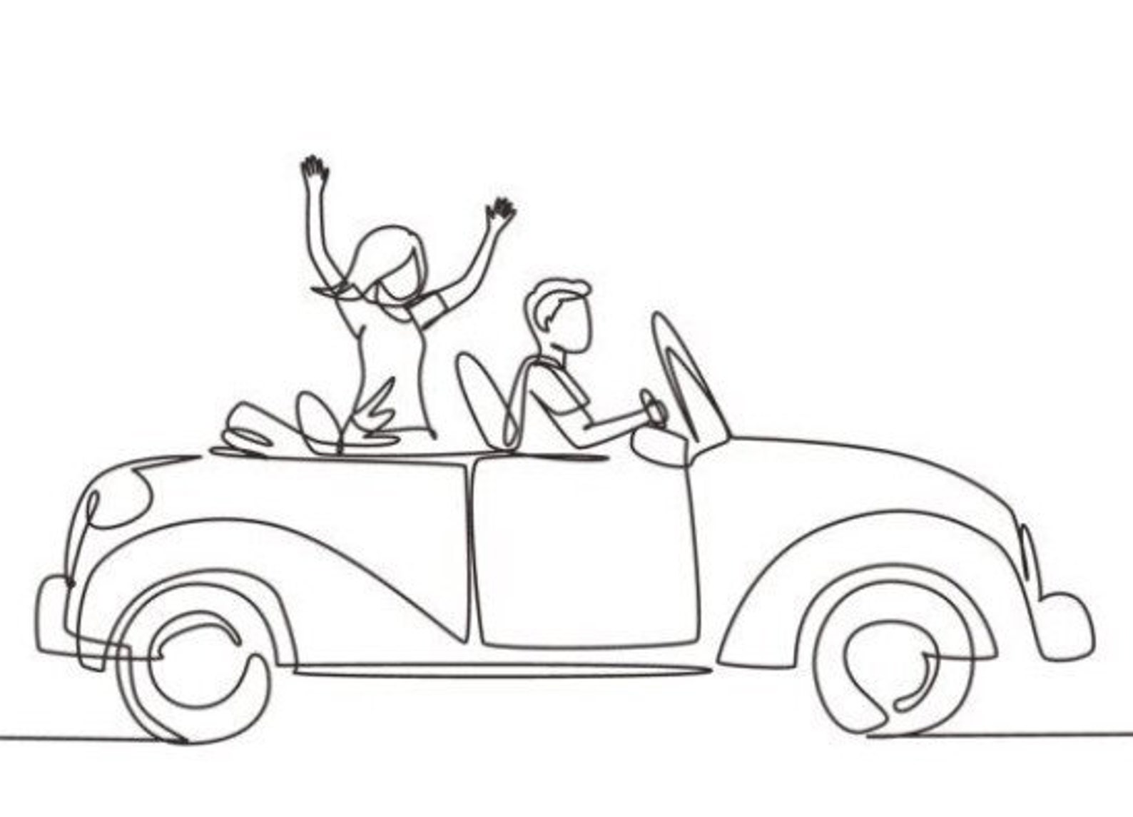 Single Continuous Line Drawing Newly Married Couple Groom in Vehicle ...