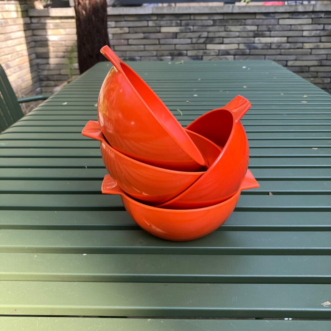 Orange Melaware Bowls - Set of 4, 1970's Camping Bowls, Vintage Camping ...