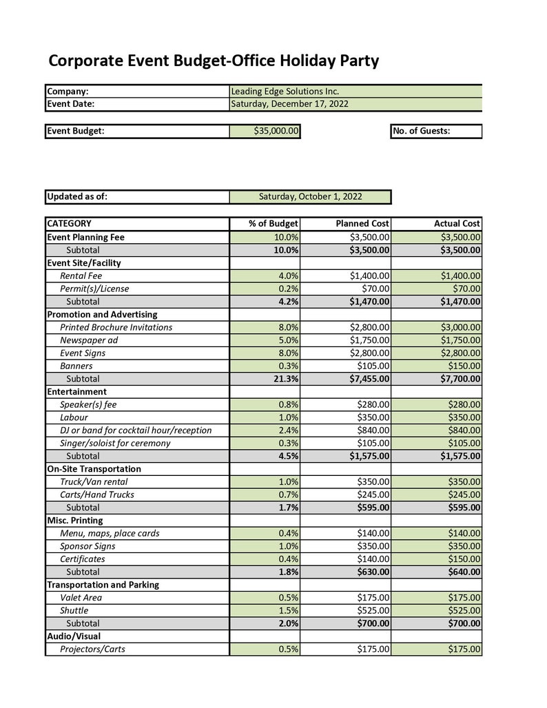 Holiday Event Budget Template: Professional Excel Planner (digital ...