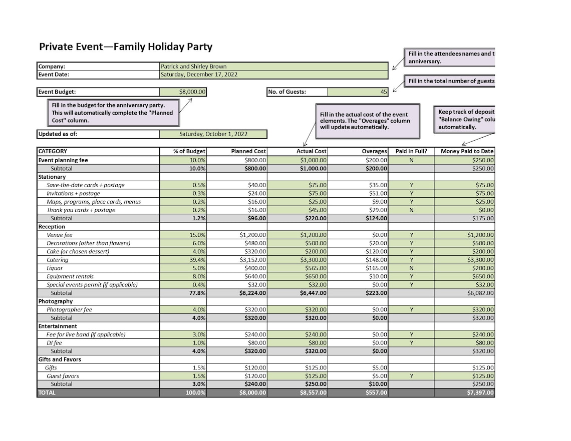 Holiday Event Budget Template: Professional Excel Planner (digital ...