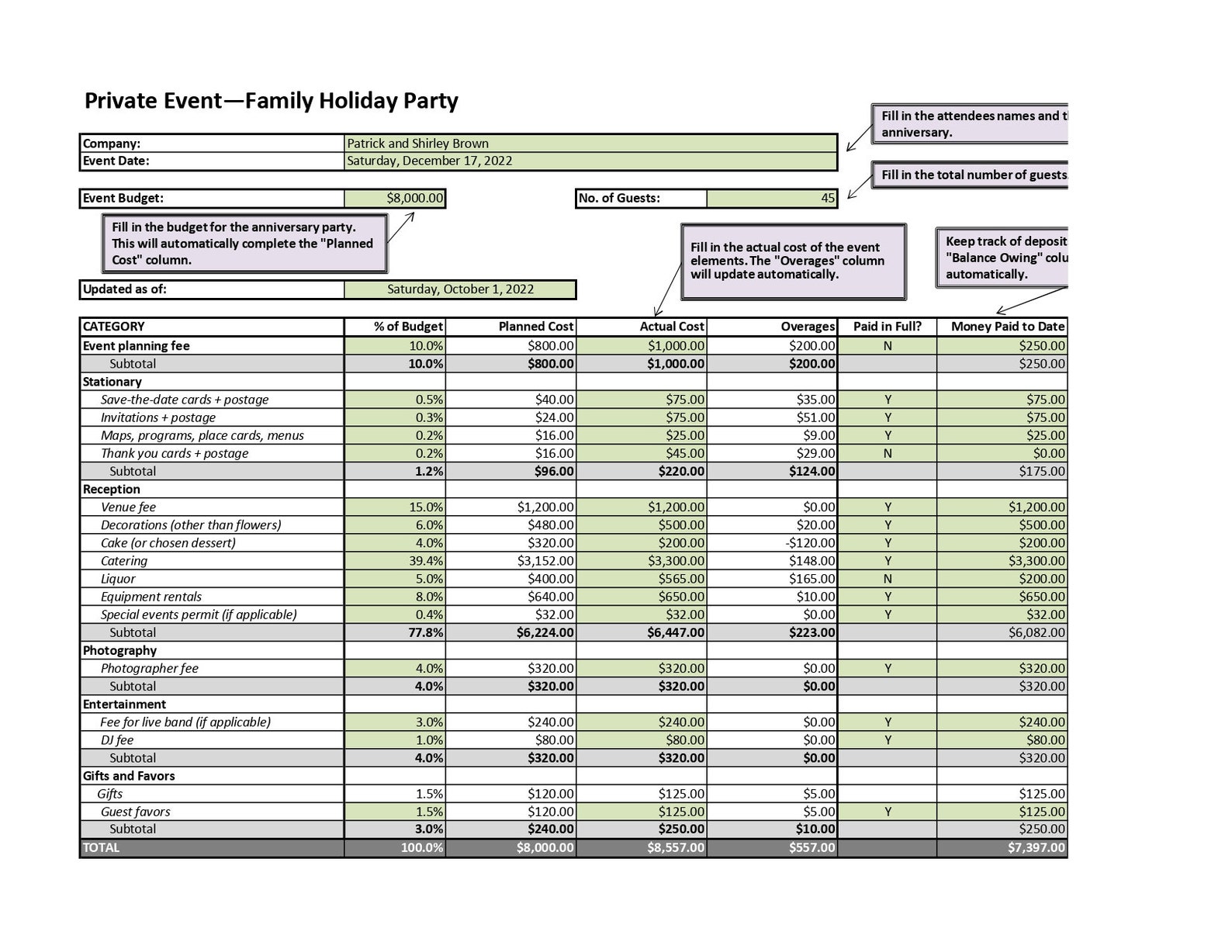 Holiday Event Budget Template: Professional Excel Planner (digital ...