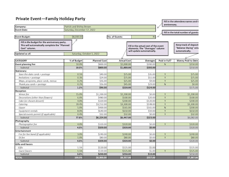 Holiday Event Budget Template: Professional Excel Planner (digital ...