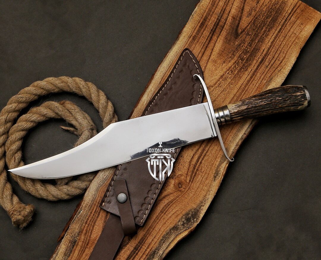 Custom Bowie Knife Custom Handmade Hunting Antler Knife With Spring ...