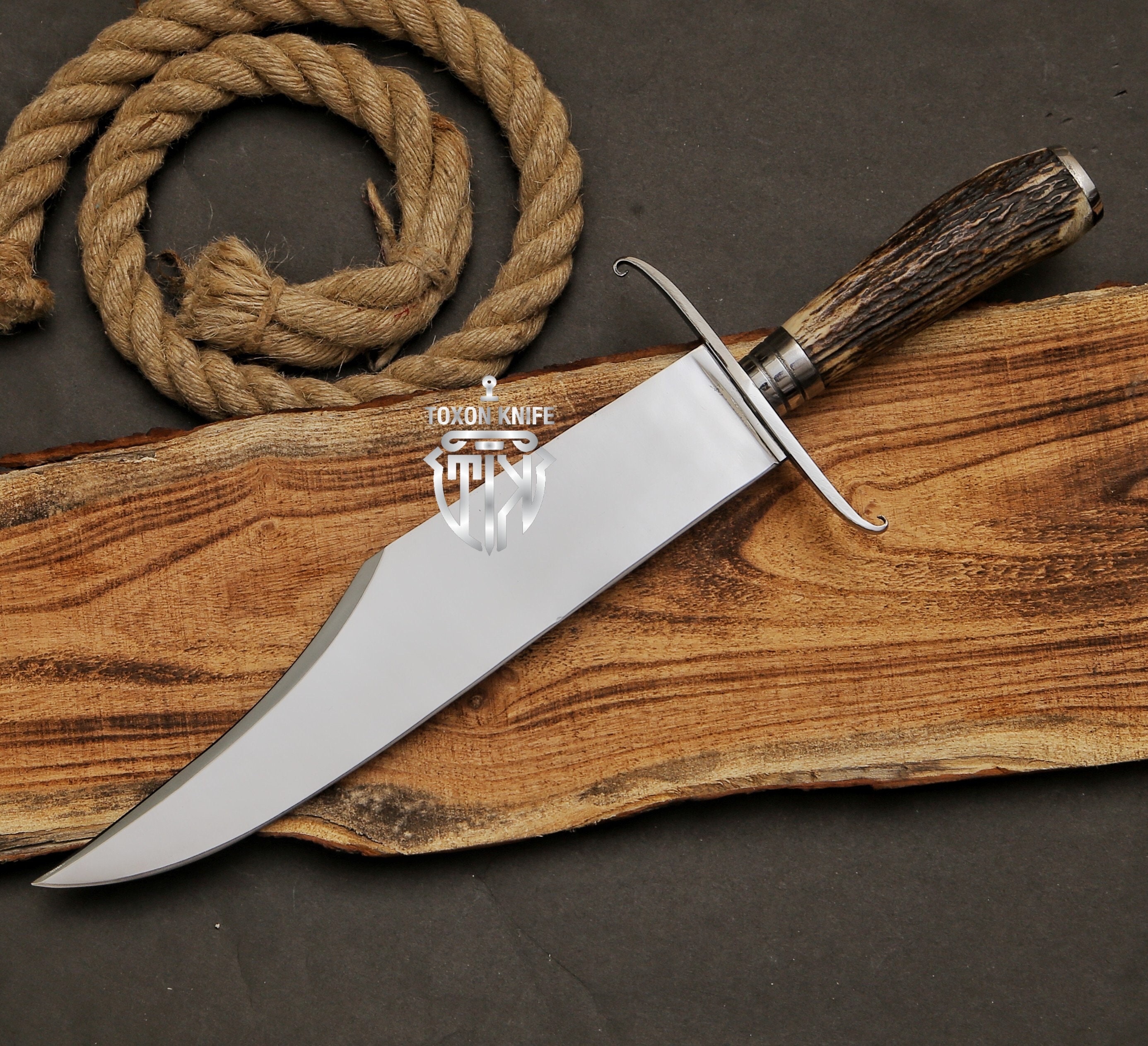 Custom Bowie Knife Custom Handmade Hunting Antler Knife With Spring ...