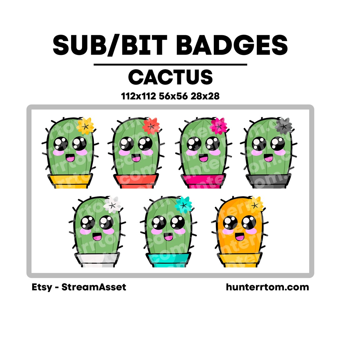 Cute Cactus Sub/bits Badges for Streaming 112x112, 56x56, 28x28 ...