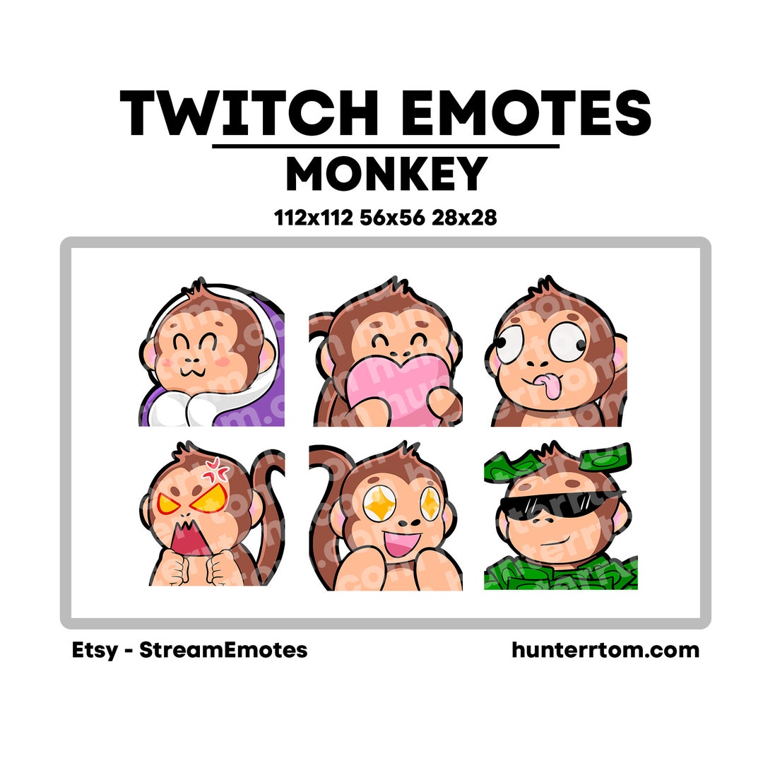 Cute Monkey Emotes for Streaming 112x112, 56x56, 28x28 - Twitch ...