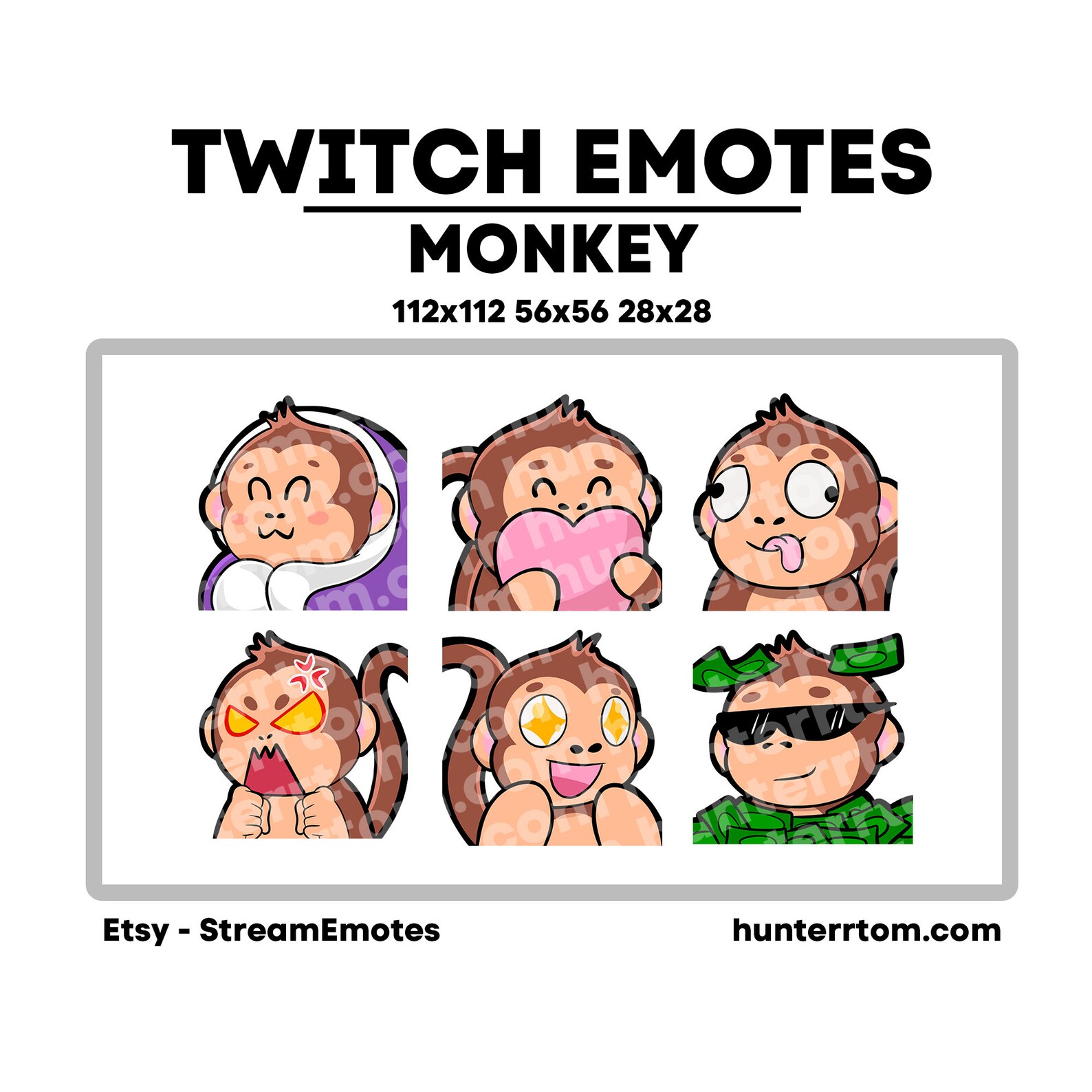 Cute Monkey Emotes for Streaming 112x112 56x56 28x28 - Etsy