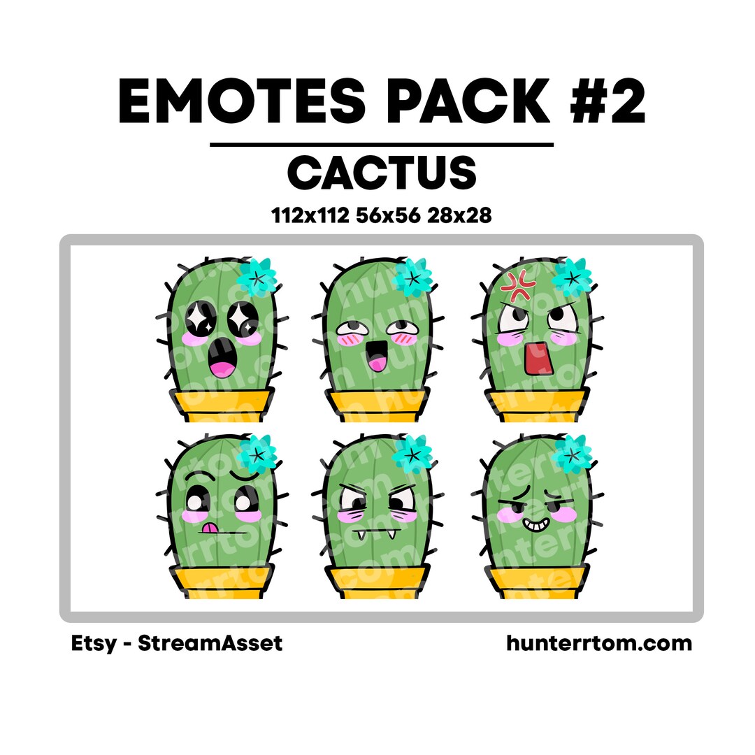 Cute Cactus Emotes With Blue Flower Pack 2 for Streaming 112x112, 56x56 ...