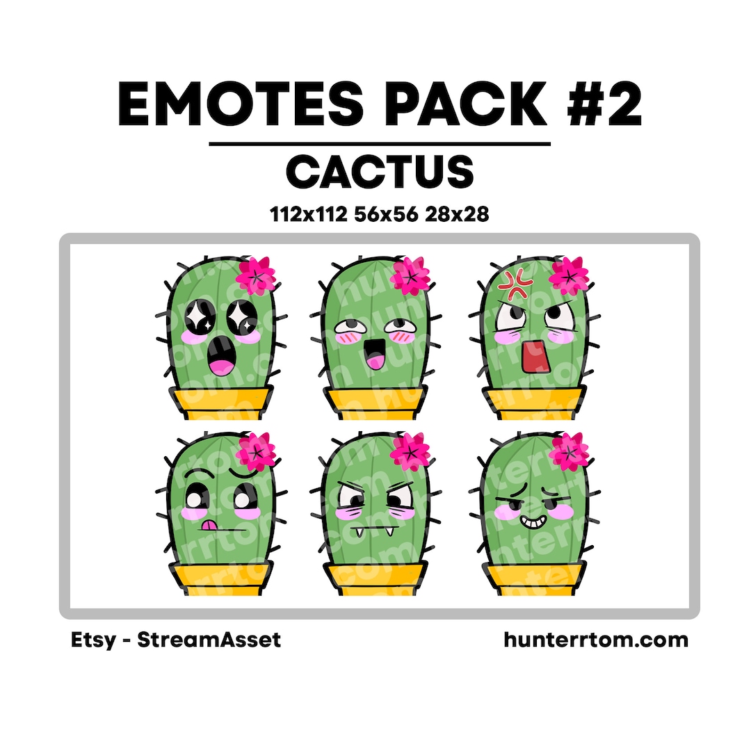 Cute Cactus Emotes With Pink Flower Pack 2 for Streaming 112x112, 56x56 ...